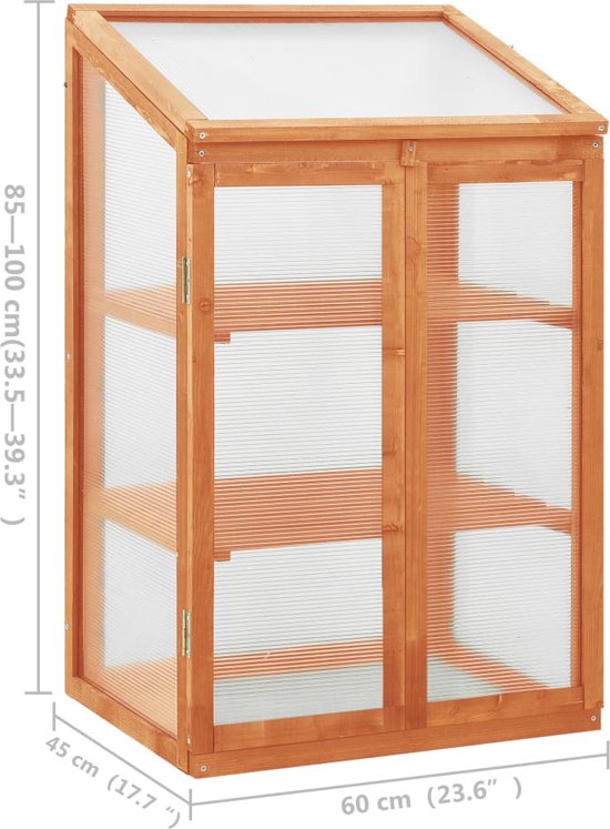 vidaXL Kweekkas - Hout - 60 x 45 x 85/100 cm - Met PC-platen - Kas | bol