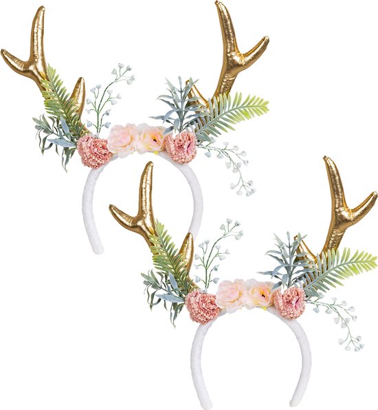 Boland Carnaval verkleed Tiara/diadeem - 2x - hert/rendier gewei - dames/meisjes -... | bol