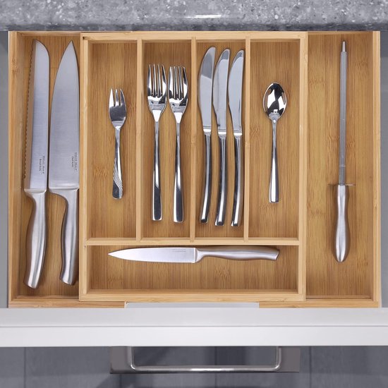 Bestekbak van bamboe, 5-7 vakken, verstelbare besteklade voor de lade ...