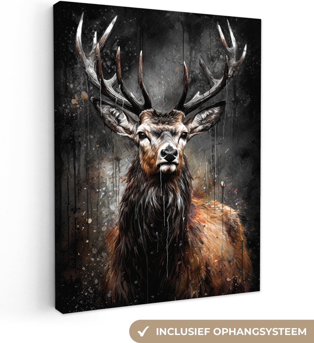 Canvas schilderij 120x160 cm - Hert zwart - Kamer decoratie accessoires ...