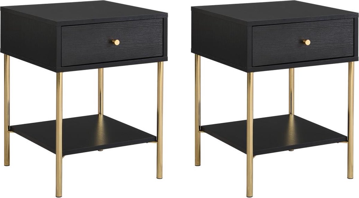 PASCAL MORABITO Set van 2 nachtkastjes met 1 lade - Mdf en metaal ...