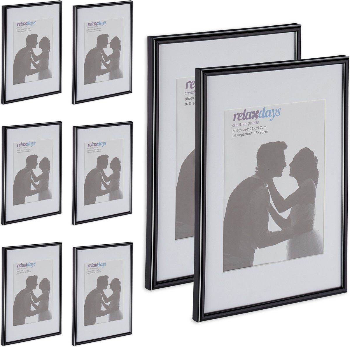 Relaxdays fotolijstjes A4 - set van 8 fotokaders - grote wissellijsten ...