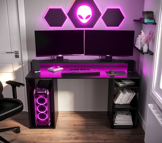 Game Bureau Gaming Desk met LED Verlichting Tafel Computer Bureau ...