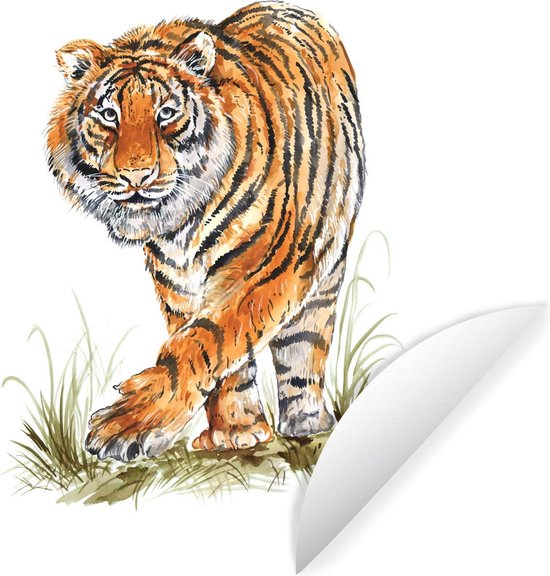 WallCircle - Muurstickers - Behangcirkel - Tijger - Gras - Kop - 80x80 cm - Muurcirkel... | bol