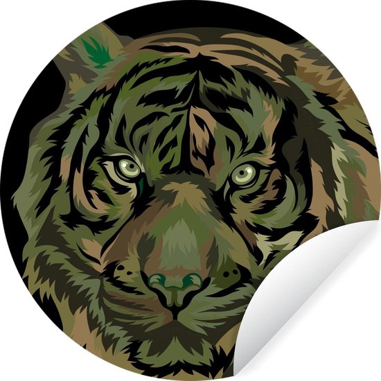 WallCircle - Muurstickers - Behangcirkel - Tijger - Kop - Groen - 50x50 cm -... | bol.com
