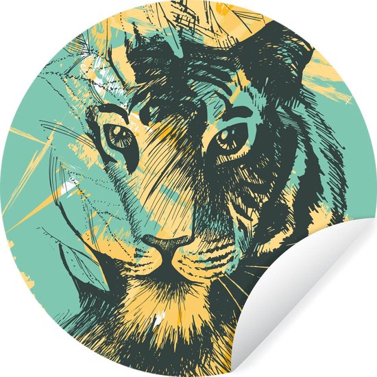 WallCircle - Muurstickers - Behangcirkel - Tijger - Abstract - Geel - ⌀ 120 cm -... | bol