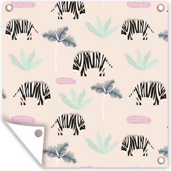 Tuin poster Zebra - Palm - Pastel - Patronen - 200x200 cm - Tuindoek | bol