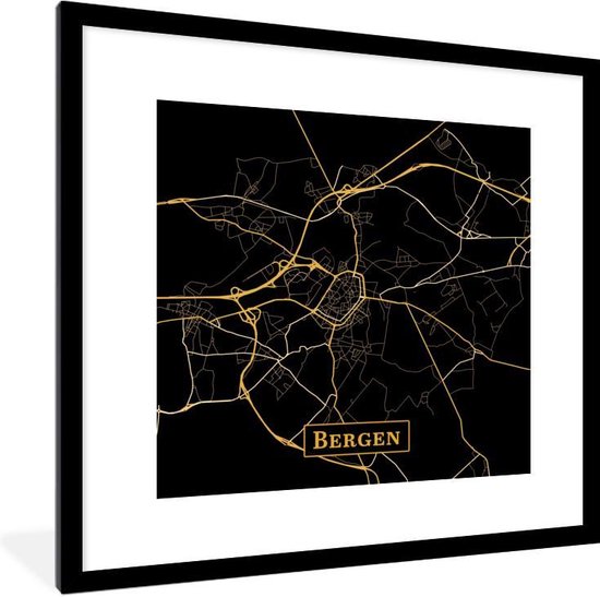 Fotolijst incl. Poster - Kaart - Bergen - Simpel - Goud - Zwart - 40x40 ...