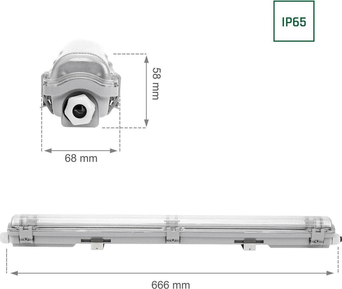 60cm LED armatuur IP65 + 1 LED TL buis 10W - 3000K 830 warm wit licht ...