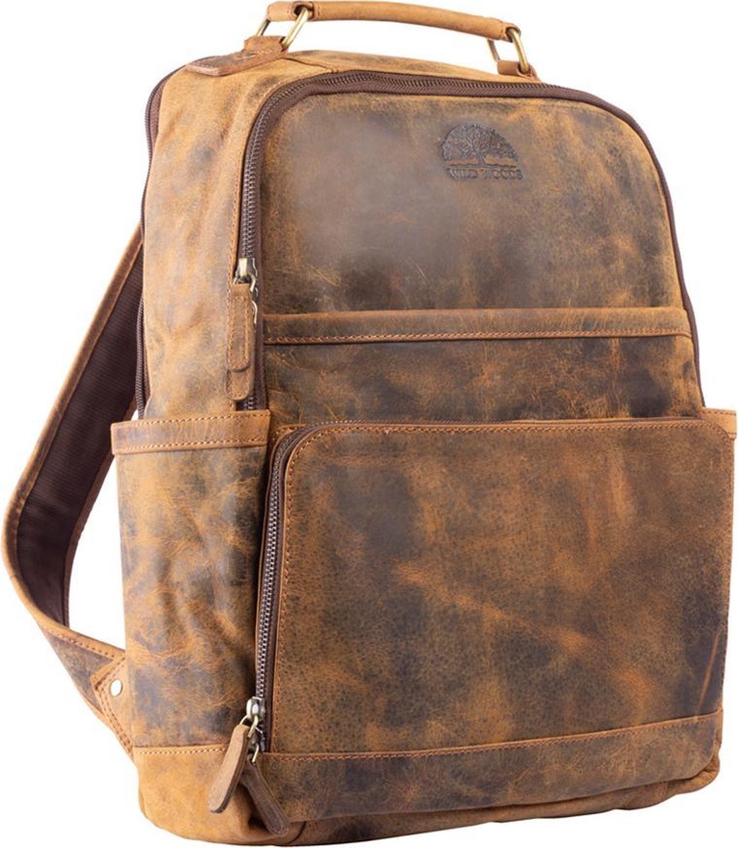 WILD WOODS Leren Unisex Laptop Rugtas 15,6 inch - Dames en Heren Rugzak ...