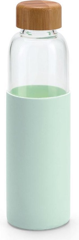 Glazen waterfles/drinkfles met mint groene siliconen bescherm hoes 600 ...