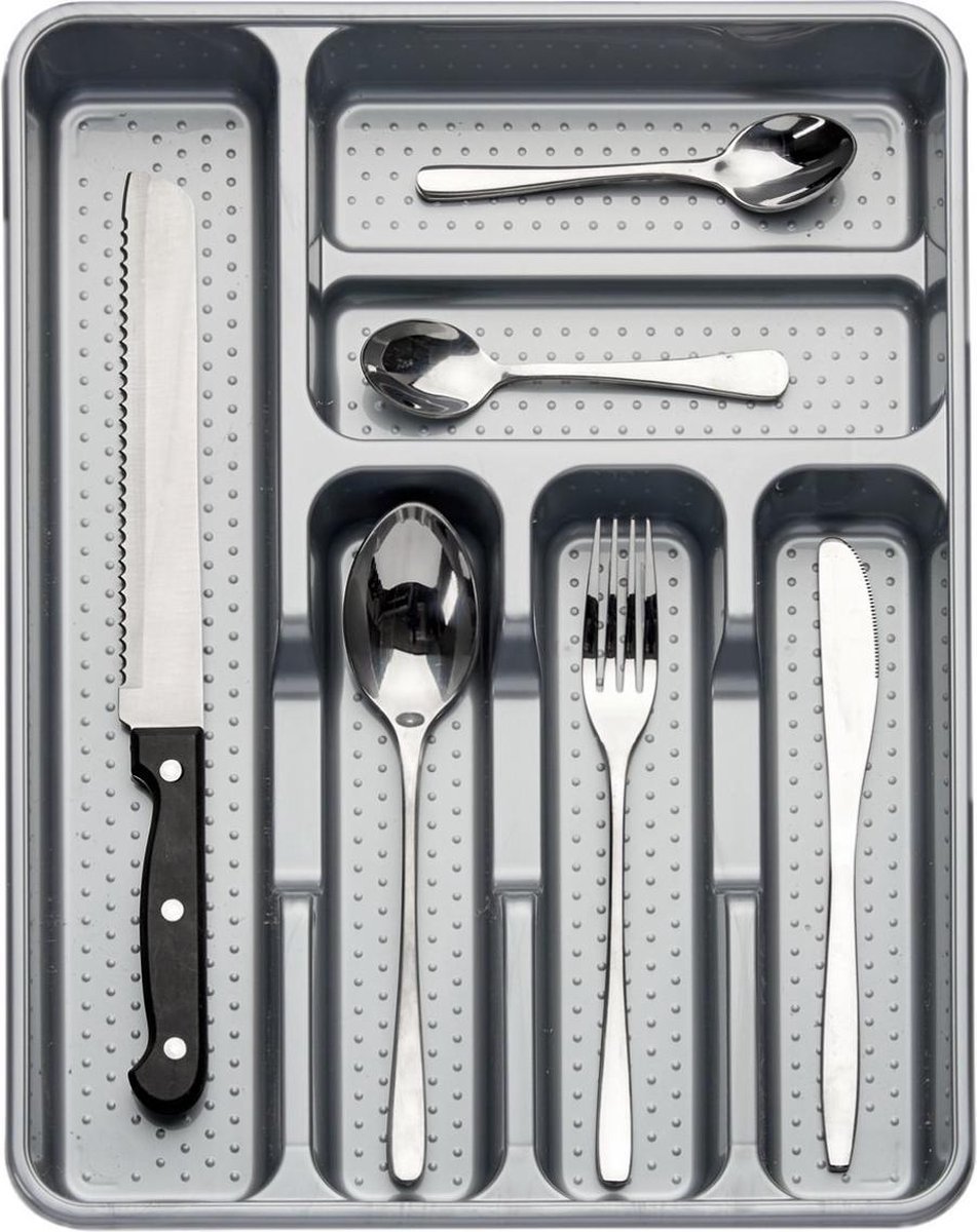 Kunststof bestekbak/bestekhouder 6-vaks grijs 38 x 30 cm - Keukenlade ...