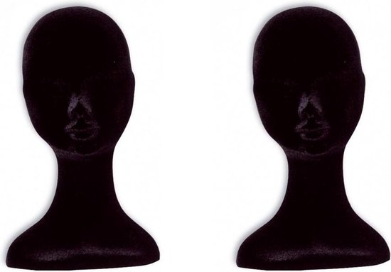 Set van 2x stuks zwarte fluwelen pashoofden 35 cm - Paspop hoofd ...