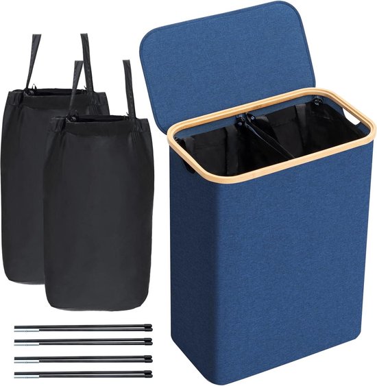 Wasmand met deksel - 123 l - 2 vakken - opvouwbare wasmand ...