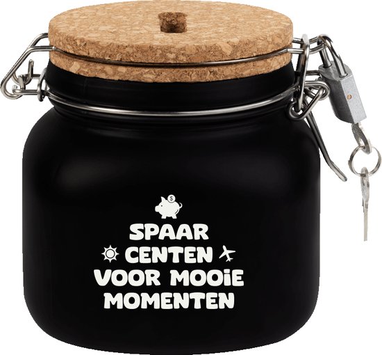 Spaarpot - Spaar centen voor mooie momenten - Glas - 10,5x11x12,5cm | bol