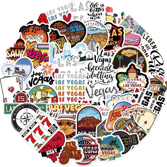 Las Vegas Stickers - 50 Stickers met Nevada, Gokkasten, Chips ...