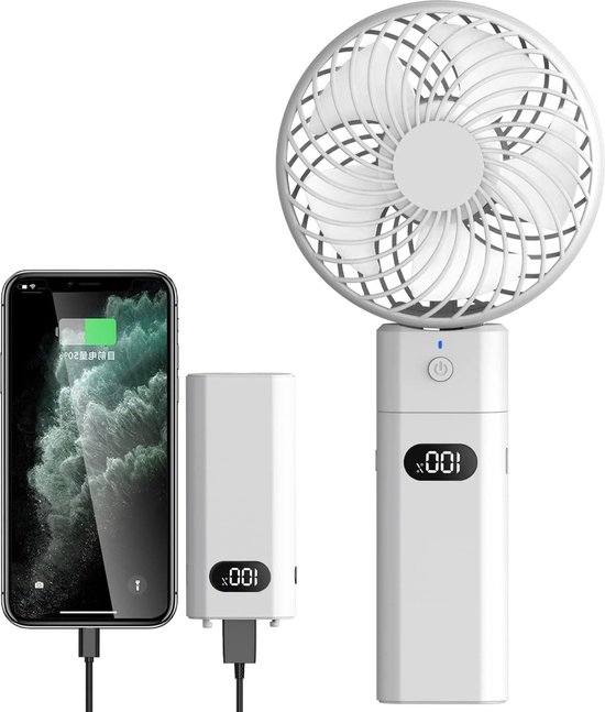 Hand Fan with Power Bank 5200 mAh - Portable Mini Fan with Battery ...