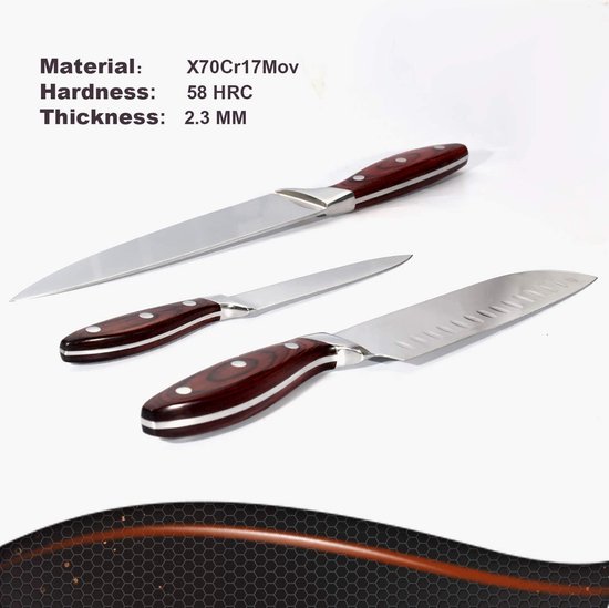 3-Piece Sharp Kitchen Knife Set - Chef, Santoku, Universal Knives in ...