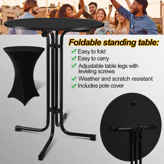 Statafel met Statafelrok - inklapbaar - 80 x 110 cm - Zwart - Inklapbaar -... | bol