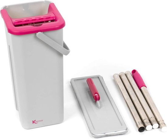 Space Saving Flat Head Microfibre Mop and Bucket Set Built-in Wringer ...