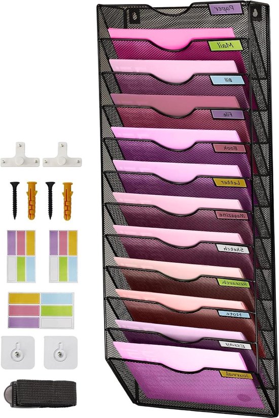 Verticale Mesh Opknoping File Organizer - 12 Tier Muur Bestand Houder ...