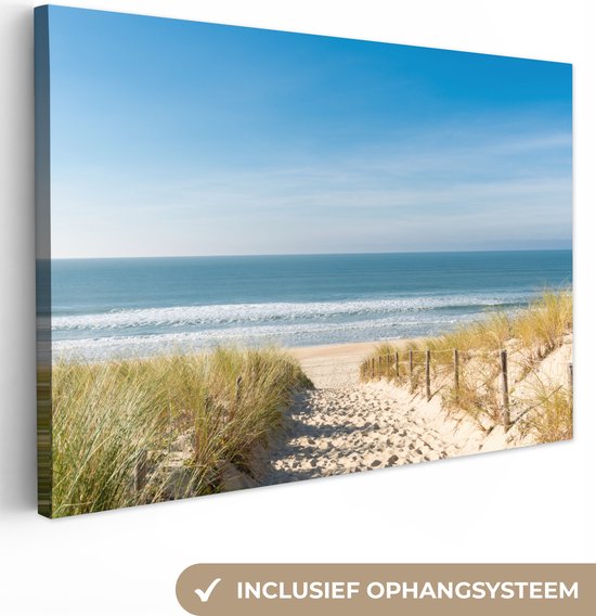 Canvas - Zee - Strand - Gras - Duin - Canvas zee - 60x40 cm - Schilderij - Canvas doek... | bol