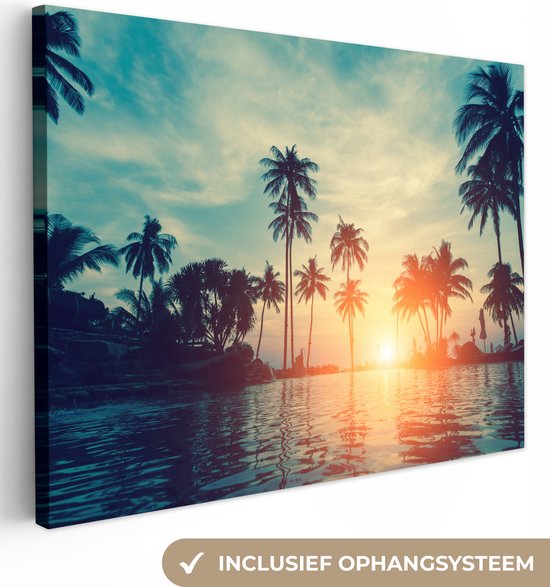 OneMillionCanvasses - Canvas - Palmboom - Water - Zon - Muurdecoratie - 160x120 cm -... | bol