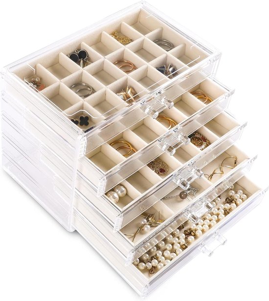 Sieraden organizer - Acryl oorbel organizer met 5 laden - Transparante ...