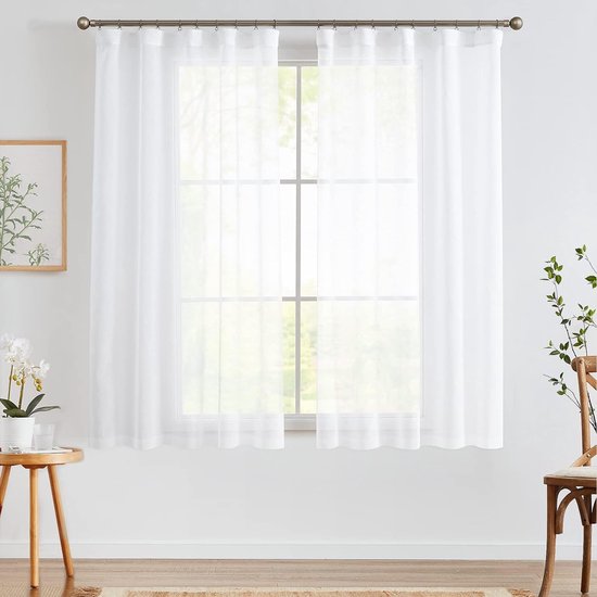 Glasgordijnen met plooiband, halftransparante linnenstructuur, vitrage ...