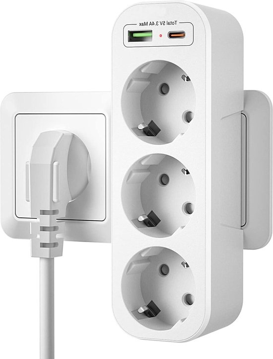 Stopcontact Splitter USB C Stekkeradapter 2 USB-laadpoorten ...