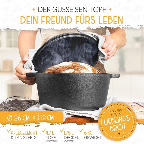 Poêle en fonte pour la cuisson du pain (avec panier de fermentation ...