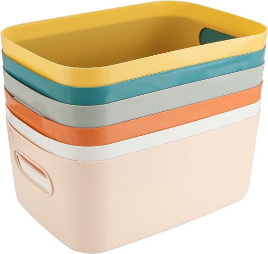 Opbergmand 6 stuks plastic opbergdozen meerdere kleuren 24 x 16 x 9 cm ...