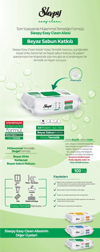 Sleepy Easy Clean doekjes - Oppervlaktereinigingsdoekje Witte Zeep - 12 ...