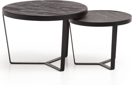 2 Piece Set Coffee Tables - Modern Design - Round Tables - Natural Wood ...