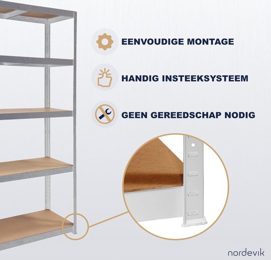 Nordevik Metalen Stellingkast - Zilver - 180x90x40cm - 5 planken ...
