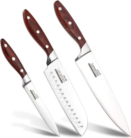 Professionele 3-delig scherp keukenmes Classic set - 20 cm koksmes - 18 ...