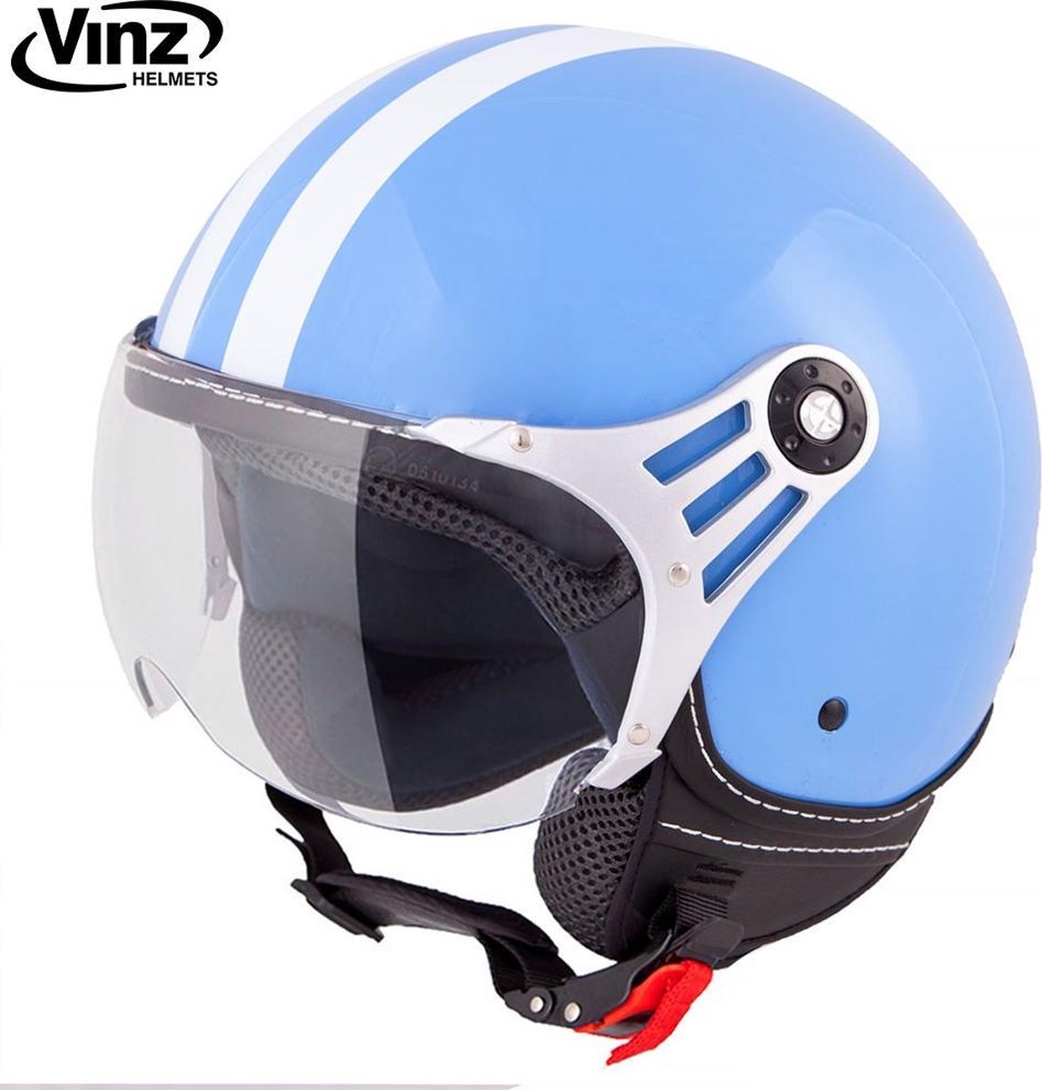 VINZ Fiori Jethelm Blauw met Witte Strepen / Scooterhelm / Brommerhelm ...
