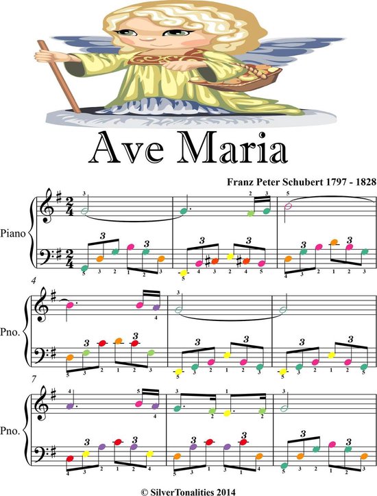 Ave Maria Easy Elementary Piano Sheet Music with Colored Notes (ebook ...