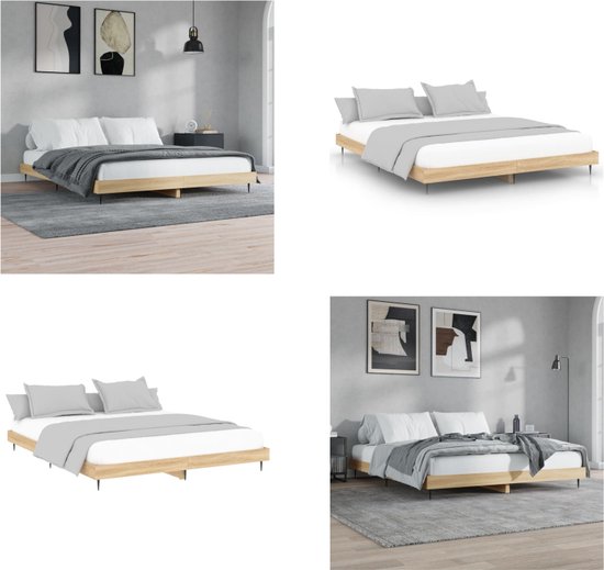 vidaXL Bedframe bewerkt hout sonoma eikenkleurig 120x200 cm - Bedframe ...