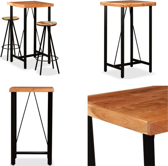 vidaXL 3-delige Barset massief acaciahout en gerecycled hout - Bar Set ...