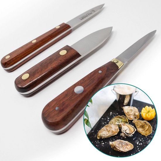 Au Nain Seafood - Luxe Oestermessen Set - Kotibe Hout - Handgemaakt in ...