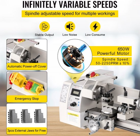 Mini-draaibankmachine 8x14 Duurzame oneindig variabele snelheden Kleine ...