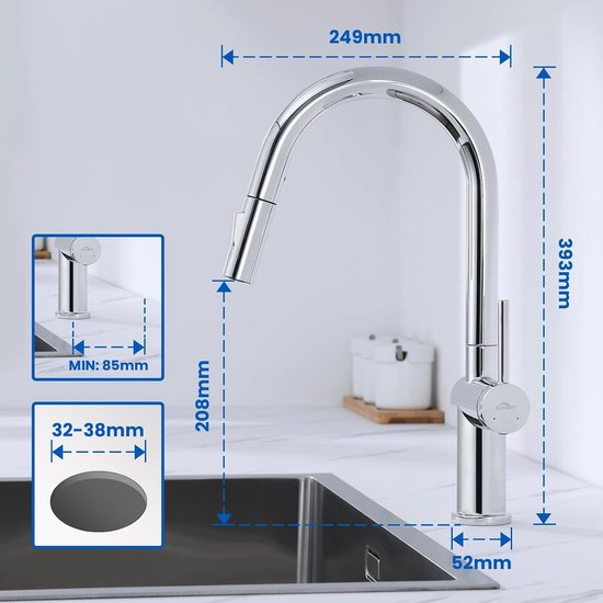 Kraan keuken, keukenkraan uittrekbaar, hogedruk armatuur keuken met douche twee... | bol