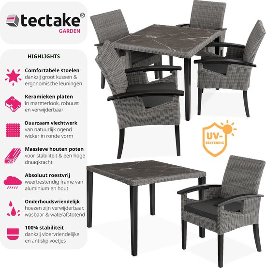 tectake® Wicker meubelset - 4 stoelen en 1 tafel - Moderne en ...