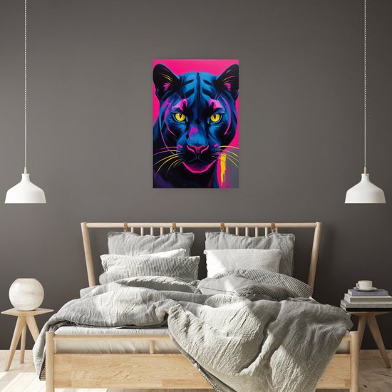 Neon zwarte panter poster - Dieren poster - Wanddecoratie panter ...