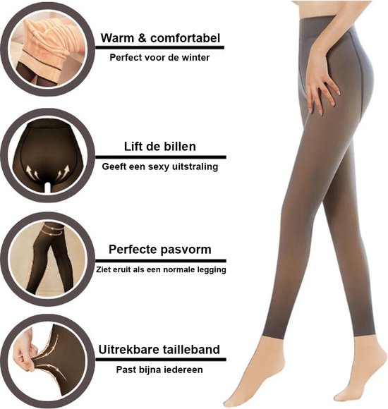 Sorprese Fleece Legging - Thermo Legging S/M - Beige Doorschijnend - Fleece Panty -... | bol