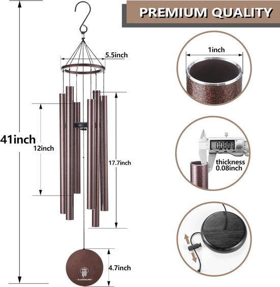 Premium windgong 41", met een grote diepe toon, bestaande uit 6 metalen buizen. Een... | bol