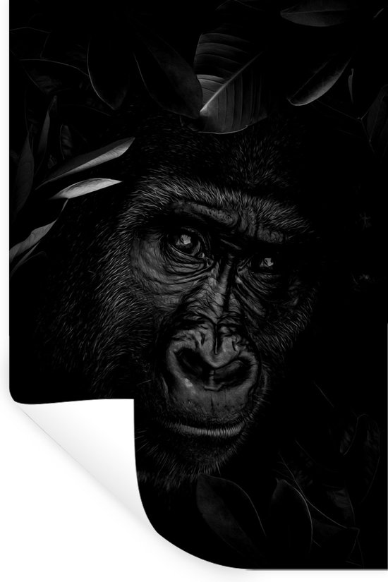 Muurstickers - Sticker Folie - Botanische aap tegen donkere achtergrond - zwart wit -... | bol