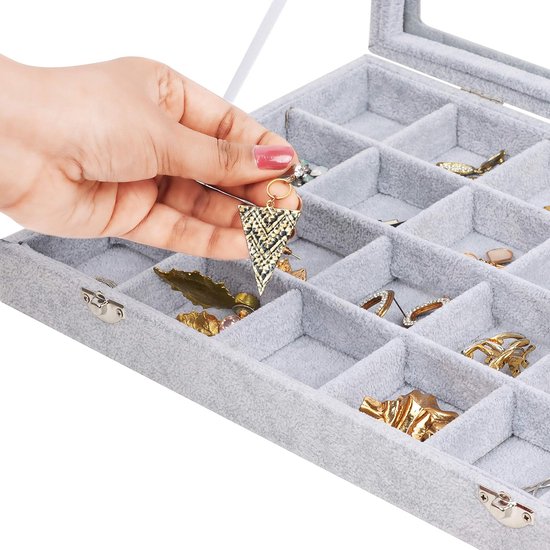 Sieraden Organiser Display Doos Tray, 24 Secties & Glazen Deksel ...