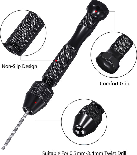 Handboor Set met 25x Boortjes 0.5-3mm - Aluminium Handboortje ...